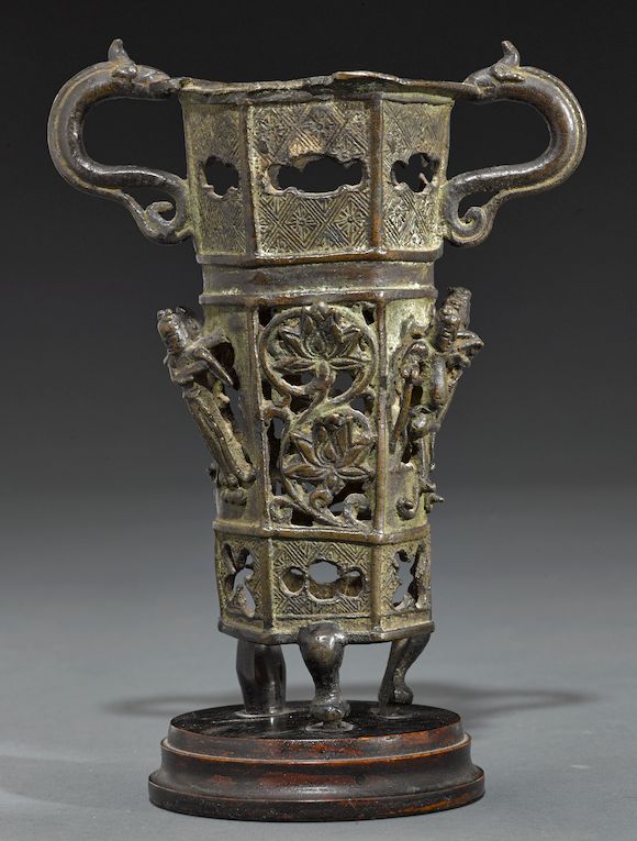 Bonhams : A reticulated hexagonal bronze vessel Yuan/Ming dynasty