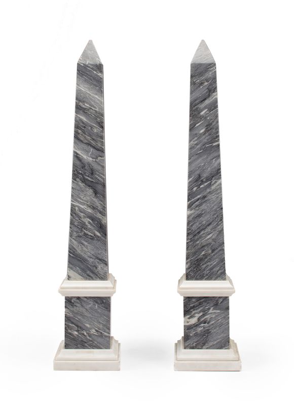 Bonhams : A pair of Neoclassical style gray and white marble obelisks ...