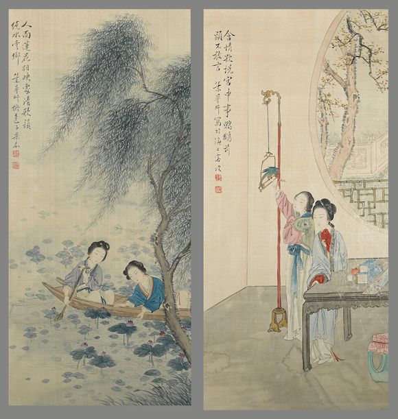 Bonhams : Ye Manshu (d. 1944) Two paintings of Beauties