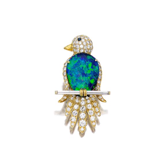 Bonhams : An opal and diamond brooch, Ruser