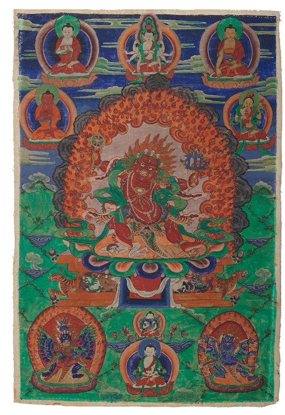Bonhams : A Bon thangka of Takla Mebar Tibet, 19th century