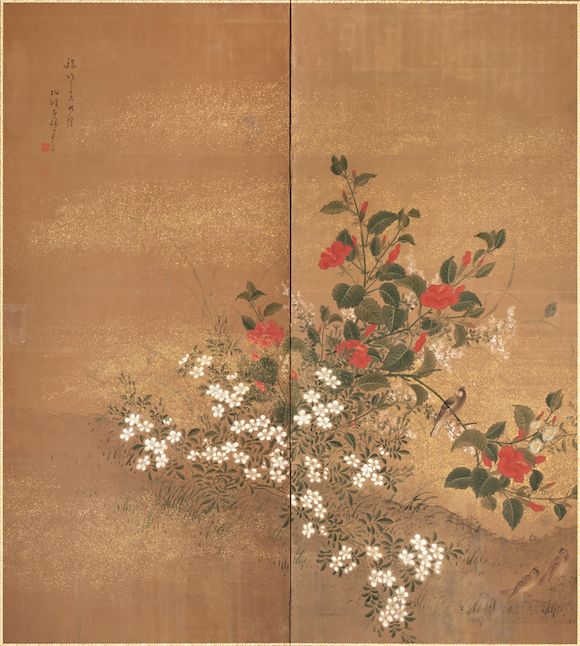 Bonhams : Nihonga School (Meiji period) Birds and Flowers