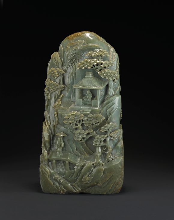 Bonhams : An impressive large spinach jade boulder 18th/19th century