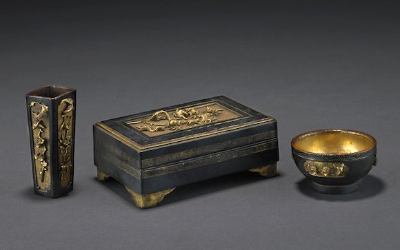 Bonhams : A group of three small gilt bronze containers 18th century