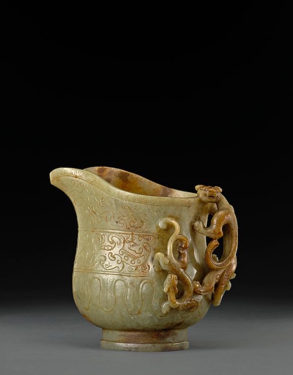 Bonhams : An archaistic carved jade libation vessel 17th/18th century