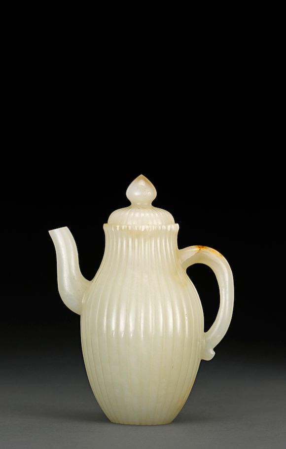 Bonhams : A white jade teapot with lobed walls 18th century