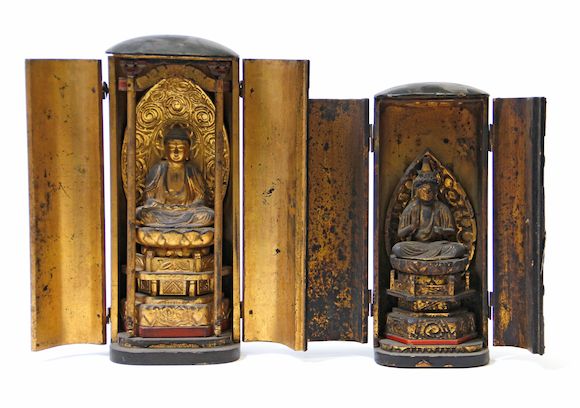 Bonhams : Two small portable Buddhist shrines 19th century