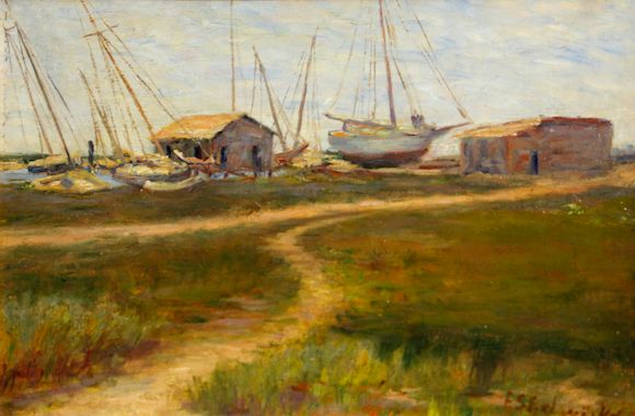 Bonhams : Frances Slater Gelwicks (1841-1915) The boat yard, thought to ...