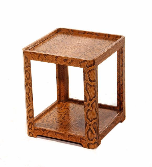 Bonhams : A Contemporary snake skin mounted two tier side table