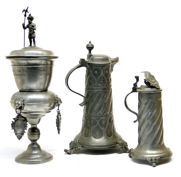Bonhams : A German pewter blacksmith guild covered cup and two footed ...