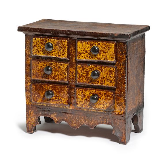 Bonhams : A fine Federal style glazed redware miniature six drawer ...
