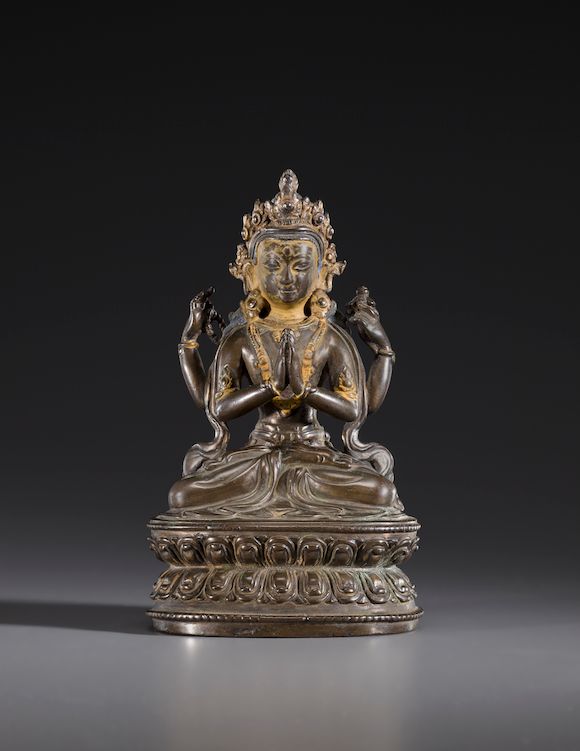 Bonhams : A copper alloy figure of Shadakshari Tibet, 17th century