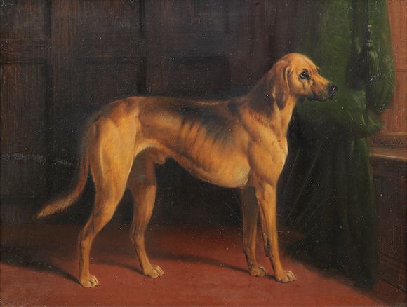 Bonhams : William Barraud (British, 1810-1850) Hound in an interior