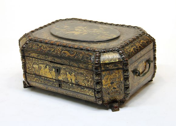 Bonhams : A Chinese export gilt and black lacquer sewing box