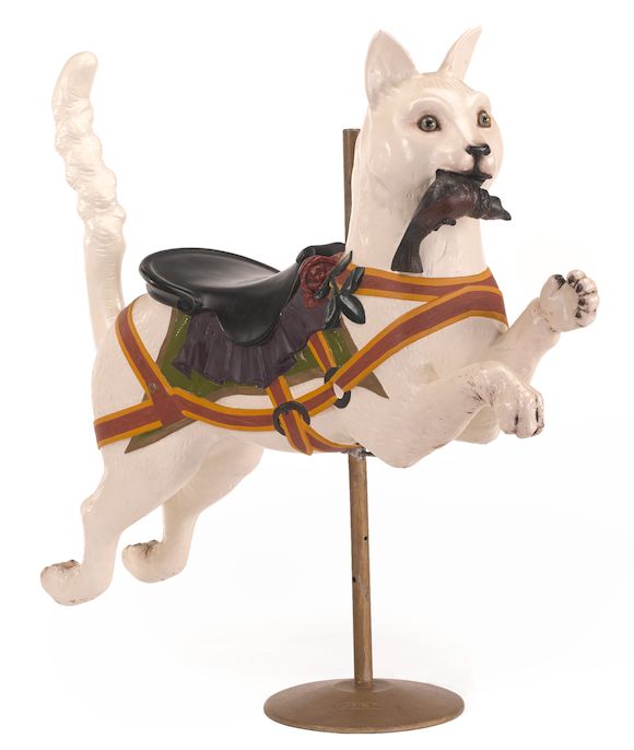 Bonhams : A carved and painted carousel cat attributed to Gustav ...