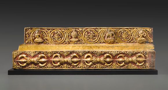Bonhams : A large gilt copper alloy repoussé throne panel Tibet, 15th ...