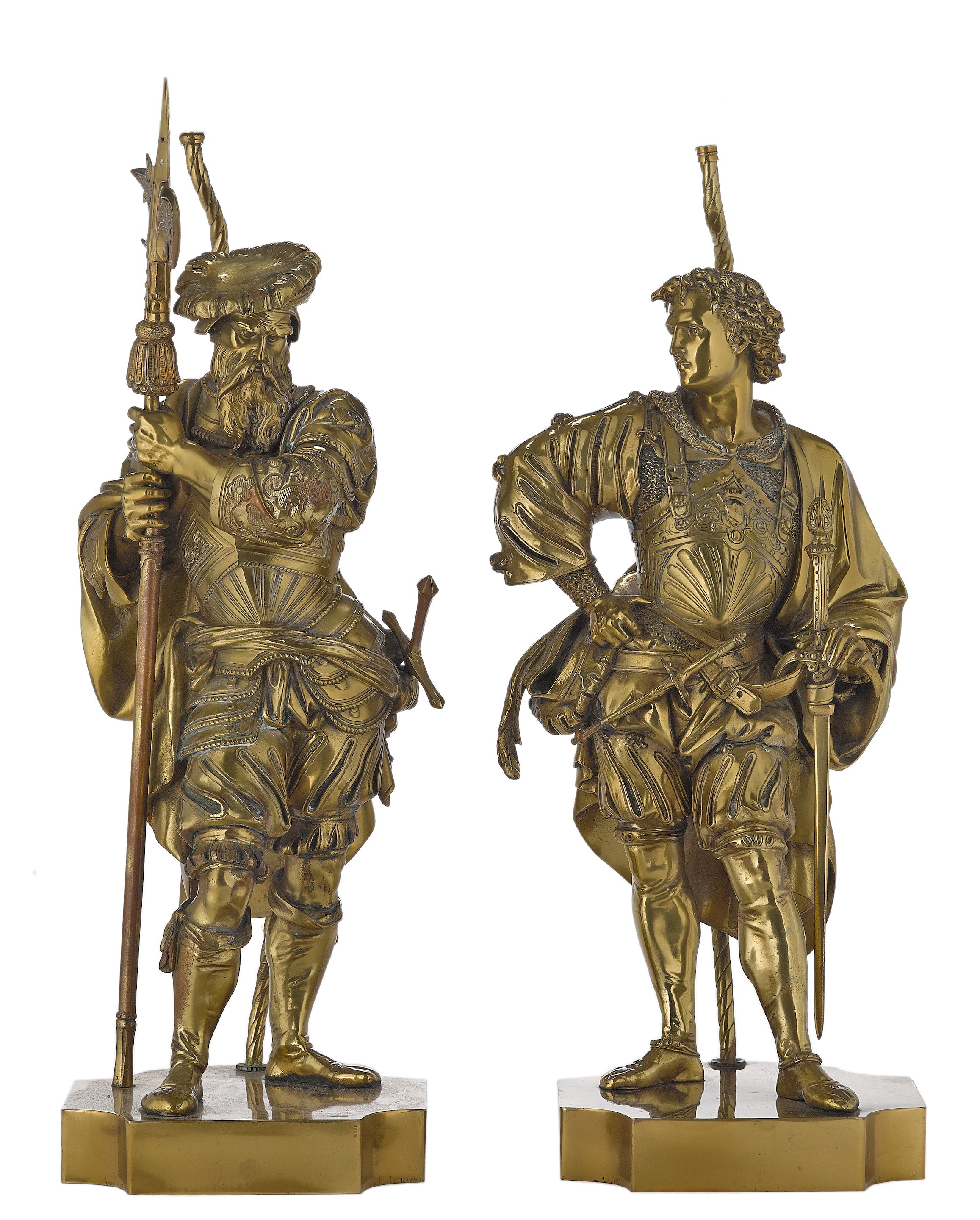 Bonhams : A pair of bronze figures of Renaissance soldiers, now mounted ...
