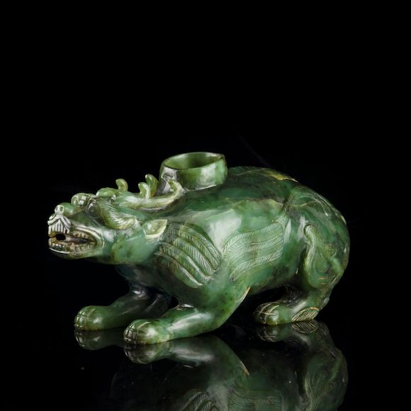 Bonhams : A spinach jade qilin 19th/20th century