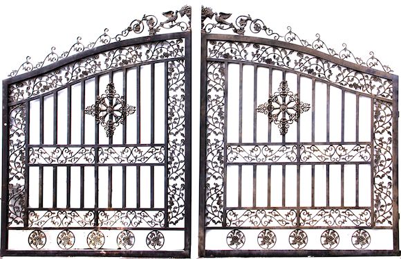 Bonhams : A large pair of Baroque style wrought iron gates