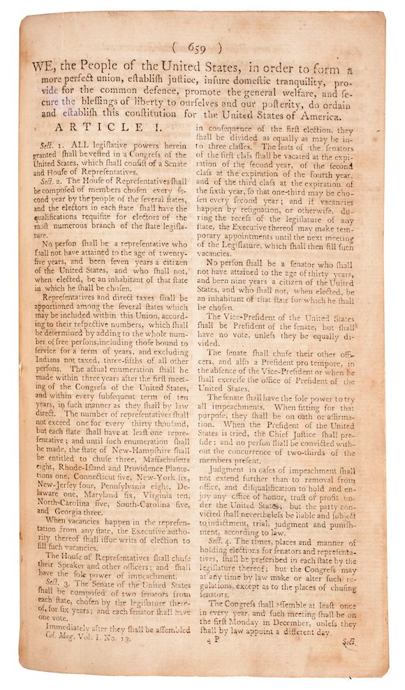 Bonhams : CONSTITUTION. The Columbian Magazine. For September 1787 ...