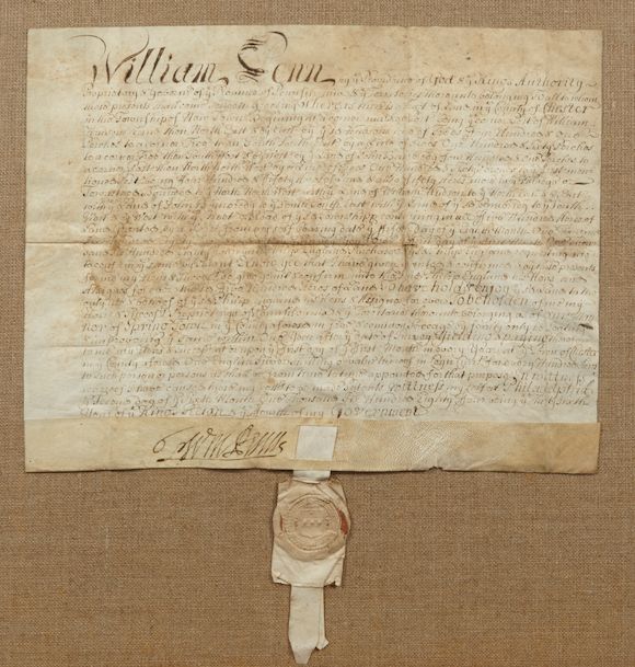 Bonhams : PENN, WILLIAM. 1644-1718. Document Signed ("Wm Penn") as ...