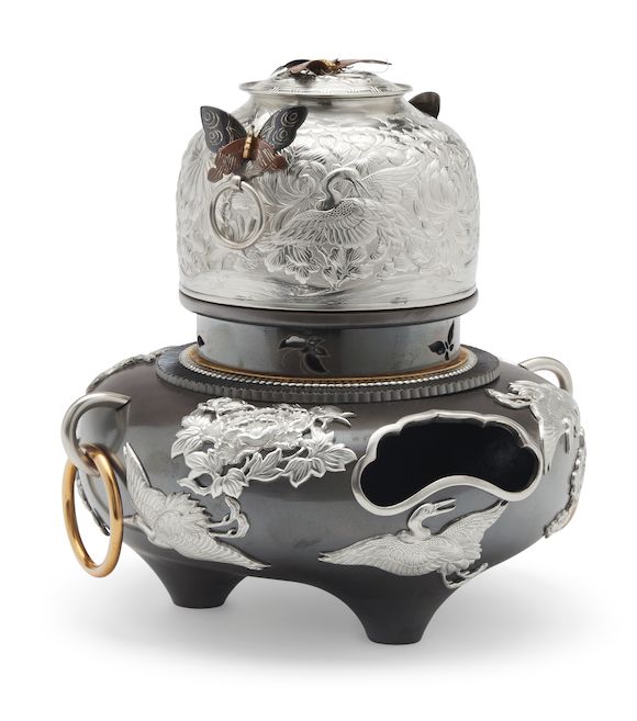 Bonhams : A silver and mixed metal brazier for the tea ceremony Meiji ...
