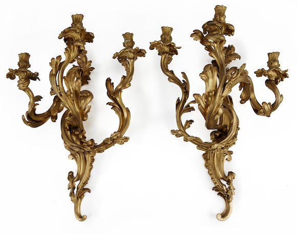 Bonhams A Pair Of Large Louis Xv Style Gilt Bronze Three Light Wall