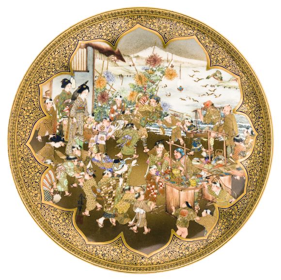 Bonhams : A Satsuma plate By Shunki for the Kinkozan studio, Meiji ...