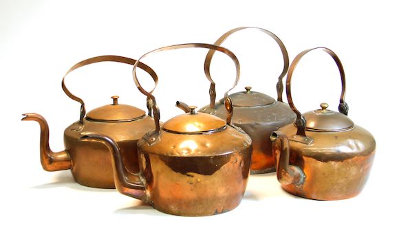 Bonhams : Four English or Continental copper tea kettles 18th/early ...