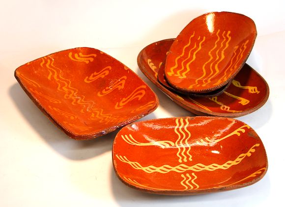 Bonhams : Five American or Continental slip decorated redware loaf ...