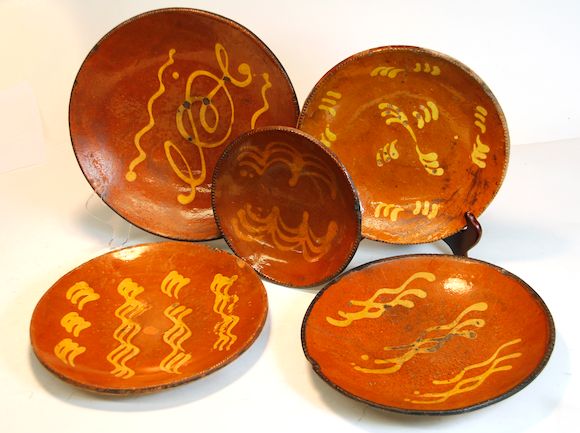 Bonhams : Five American or Continental slip decorated redware plates ...