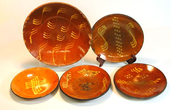 Bonhams : Five American or Continental slip decorated redware plates ...