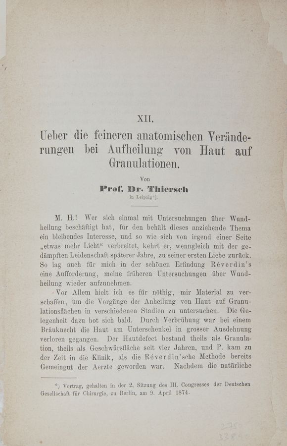 Bonhams : THIERSCH, CARL. 1822-1895. "Ueber die feineren anatomischen ...