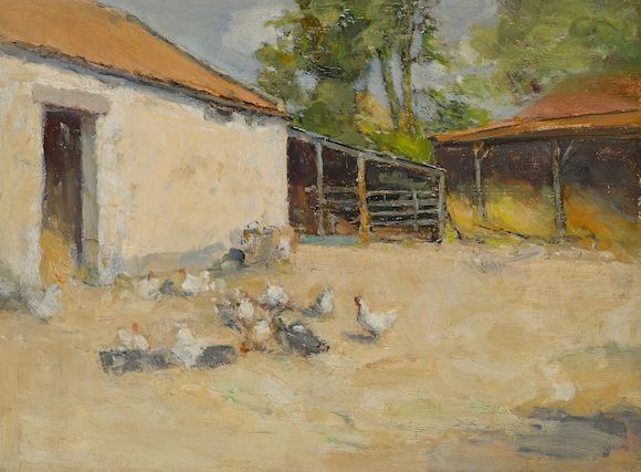 Bonhams : Robert Dickie Cairns (Scottish, 1866 - 1944) Hens outside a ...