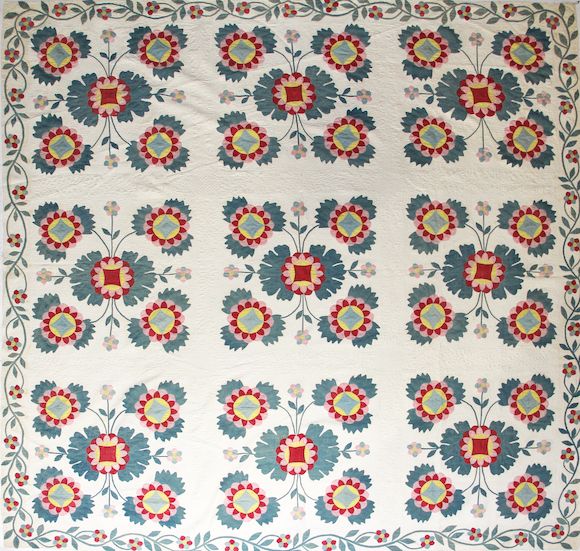 Bonhams : A pieced and appliqué cotton 'Whig Rose' variant quilt third ...