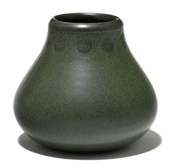 Bonhams : A Marblehead Pottery dark green glazed earthenware vase with ...