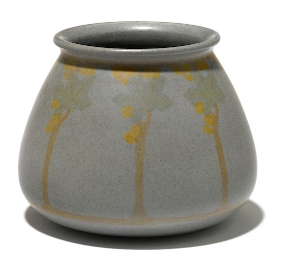 Bonhams : A Marblehead Pottery blue glazed earthenware vase with ivy ...