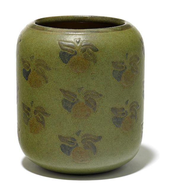 Bonhams : A Marblehead Pottery green glazed earthenware vase with ...