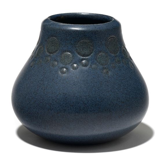 Bonhams : A Marblehead Pottery blue glazed earthenware vase with ...