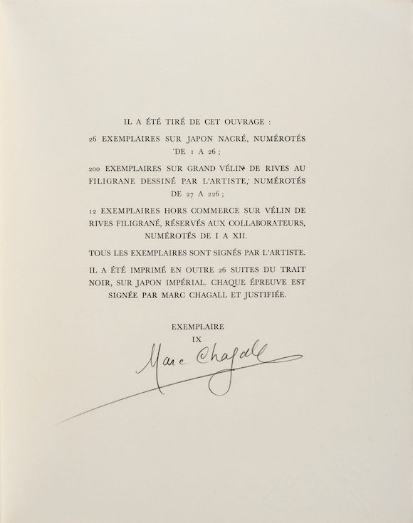 Bonhams : CHAGALL, MARC. Russian/French, 1887-1985. Poémes. Geneva Cramer Éditeur, 1968.
