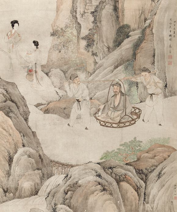 Bonhams : After Gao Jian (19th/20th century) Figures in Landscape