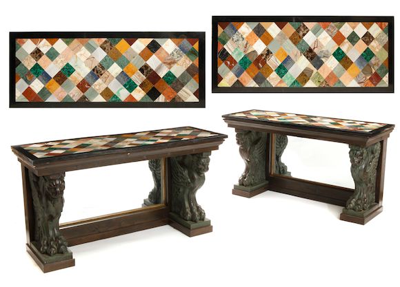 Bonhams : A pair of Neoclassical style ebonized, verdigris wood ...
