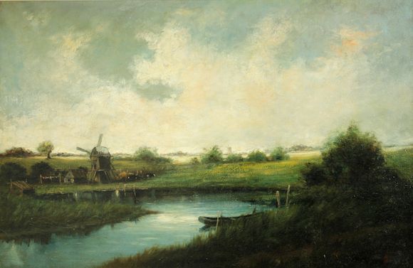 Bonhams : Henry H. Cross (American, 1837-1918) Dutch landscape 24 x 36in