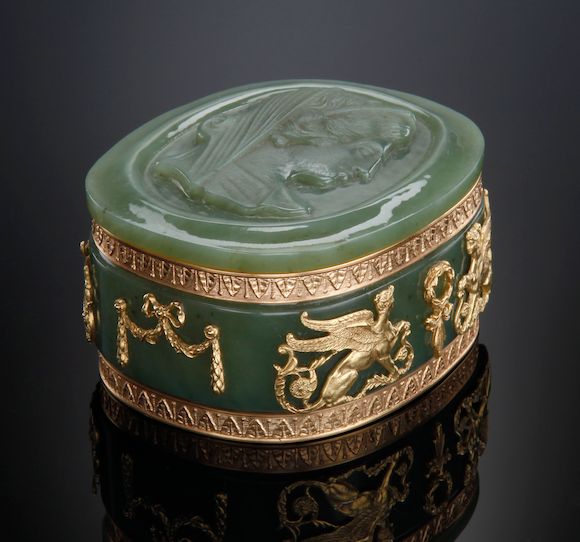 Bonhams : Nephrite and Gold Decorated Box