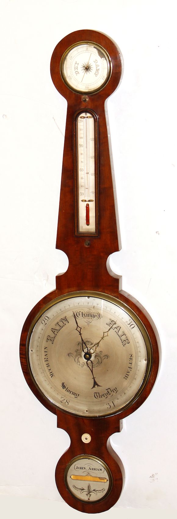 Bonhams : An English mahogany wheel barometer maker John Abram early ...