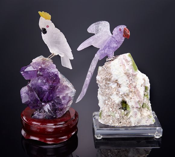 Bonhams : Two Gemstone Carvings of Birds