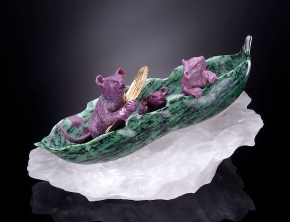 Bonhams : Three Ruby Mice in Boat