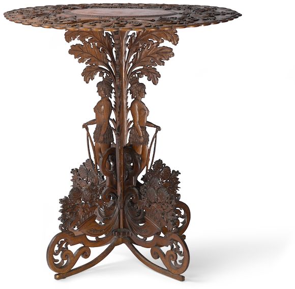 Bonhams : A very fine French walnut center table depicting Native ...