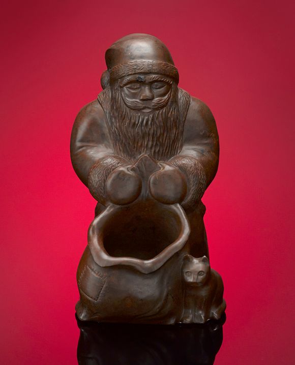 Bonhams : "Chocolate" Brown Obsidian Carving of St. Nicolas