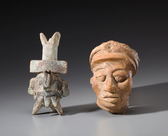 Bonhams : Aztec Head Fragment, together with an Aztec Tlotloc Bottle ...